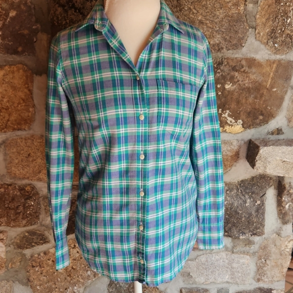 J. Crew | Tops | Jcrew Women Button Down Collared Boy Fit Plaid Cotton Long Sleeve Green Size 0 ...